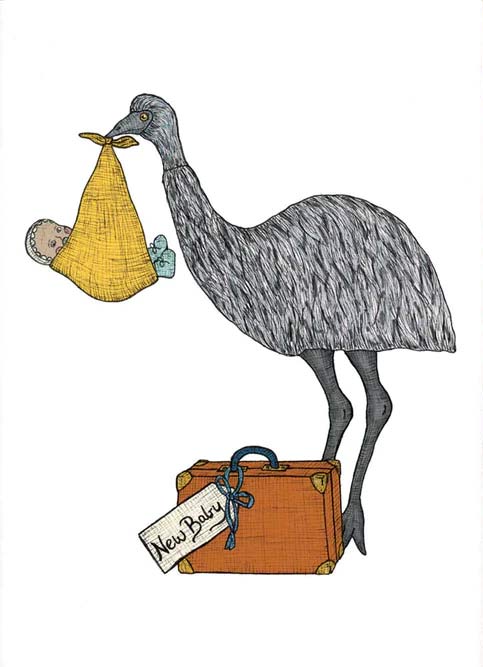 Nonsense Maker Card - Emu with a Baby - My Friend Alice